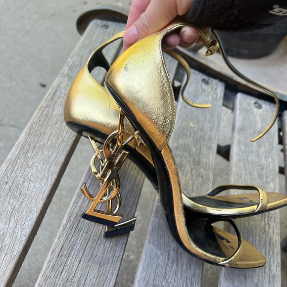 Yves Saint Laurent | Shoes | Ysl Opyum Logo Letters Heels 385 Strappy ...